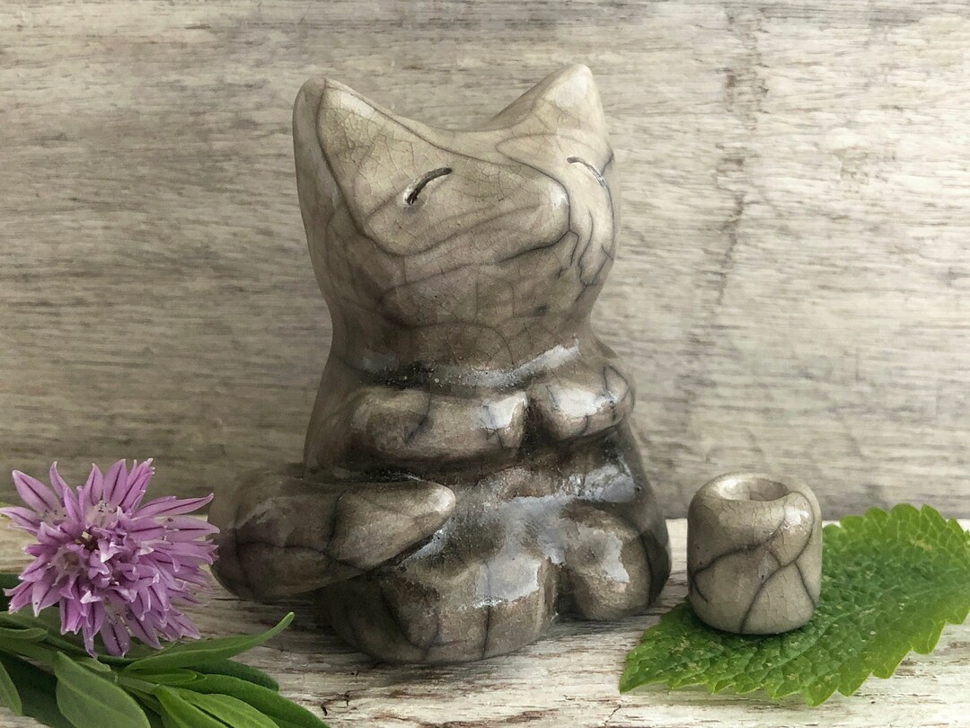 Gentle Meditating Kitsune Fox Spirit Kami Raku Statue Inari - Etsy