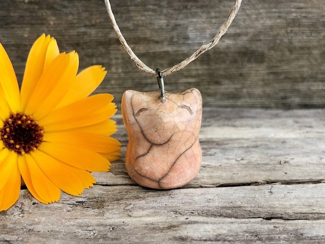 Happy Kitsune Fox Kami Pendant in Raku Ceramic Adjustable - Etsy