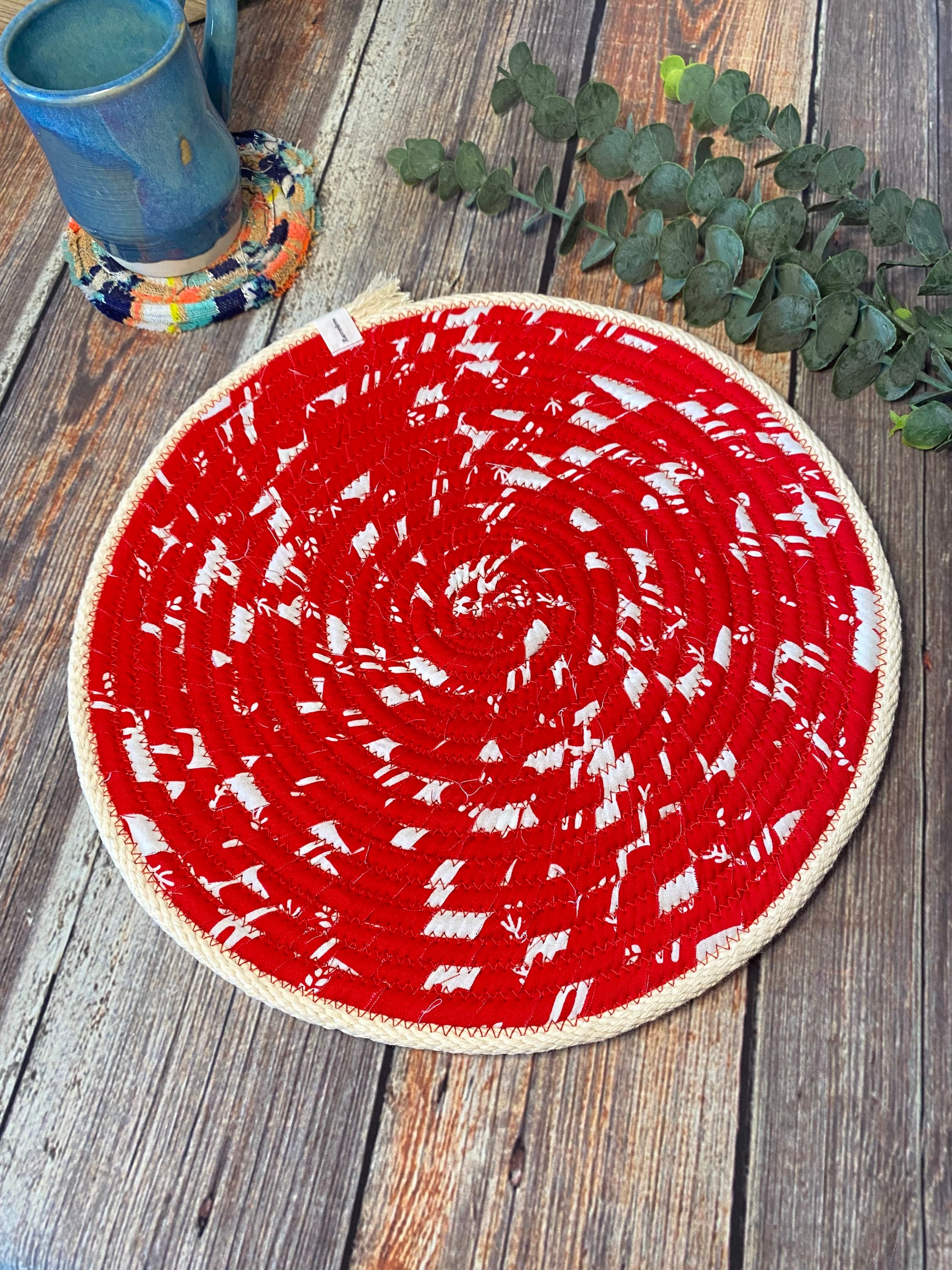 Trivet Large Coiled Fabric Wrapped Rope Trivets - Etsy.de