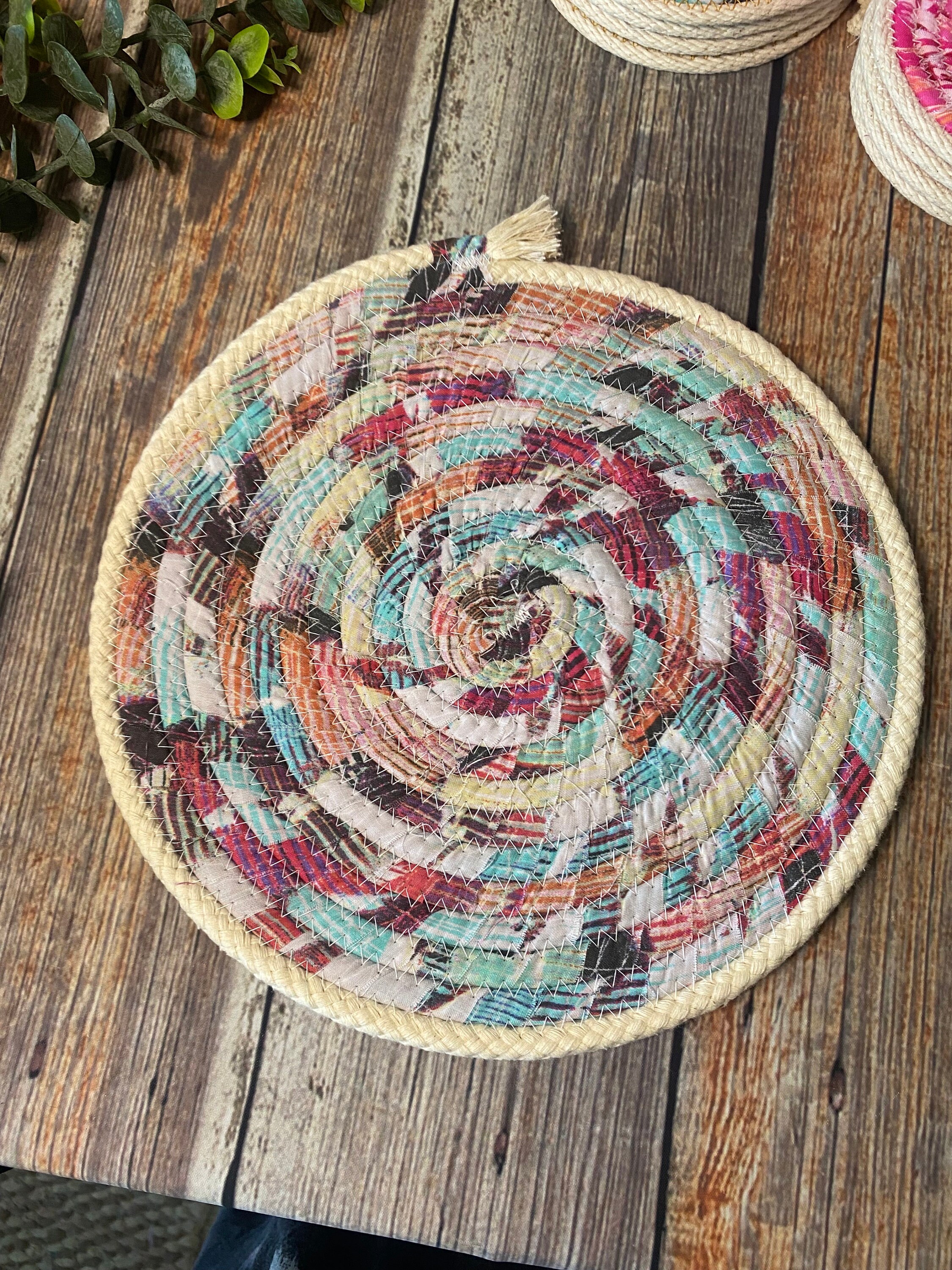 Trivet Large Coiled Fabric Wrapped Rope Trivets - Etsy