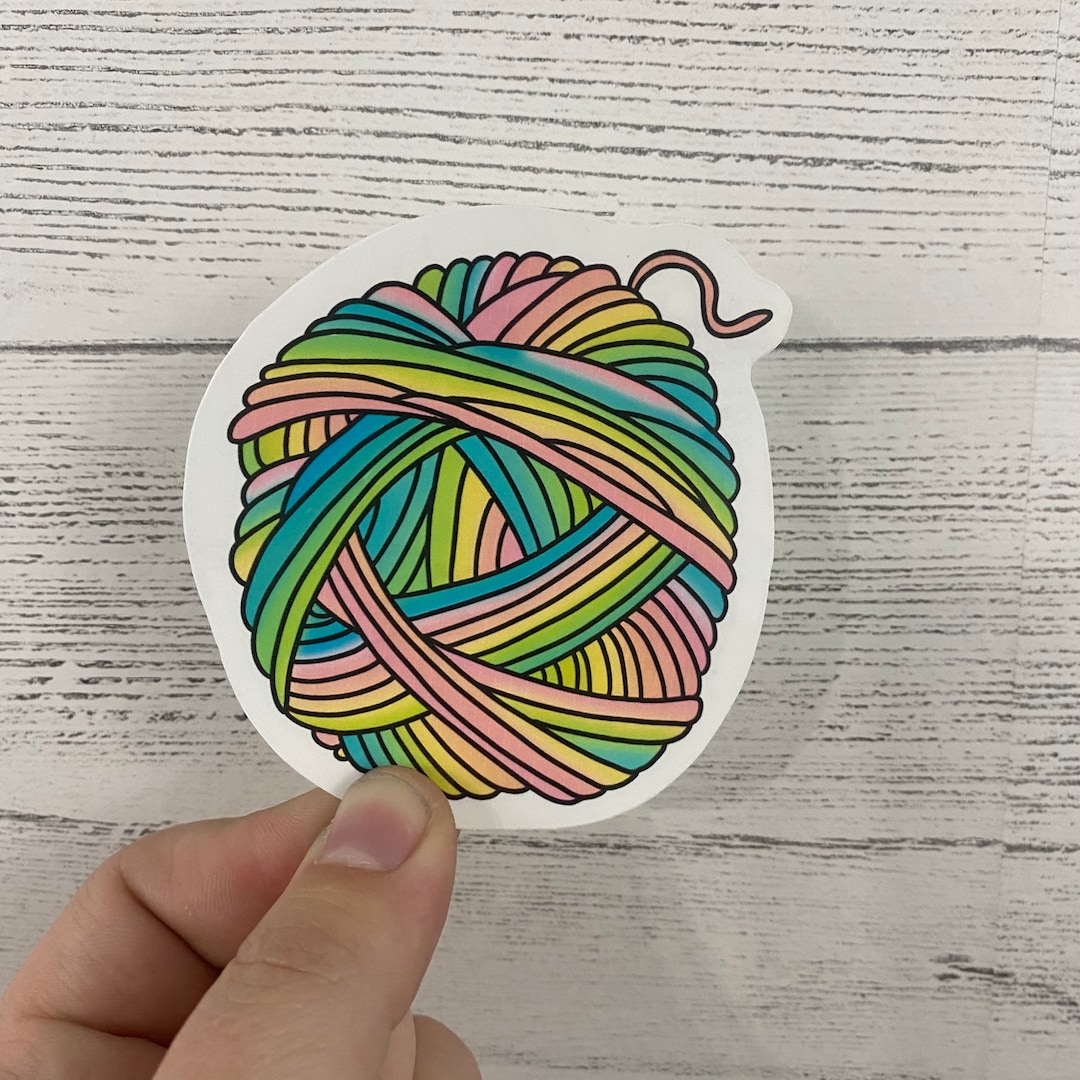 Retro Stripe Yarn Ball Sticker, Rainbow Yarn Sticker, Yarn Ball Sticker ...