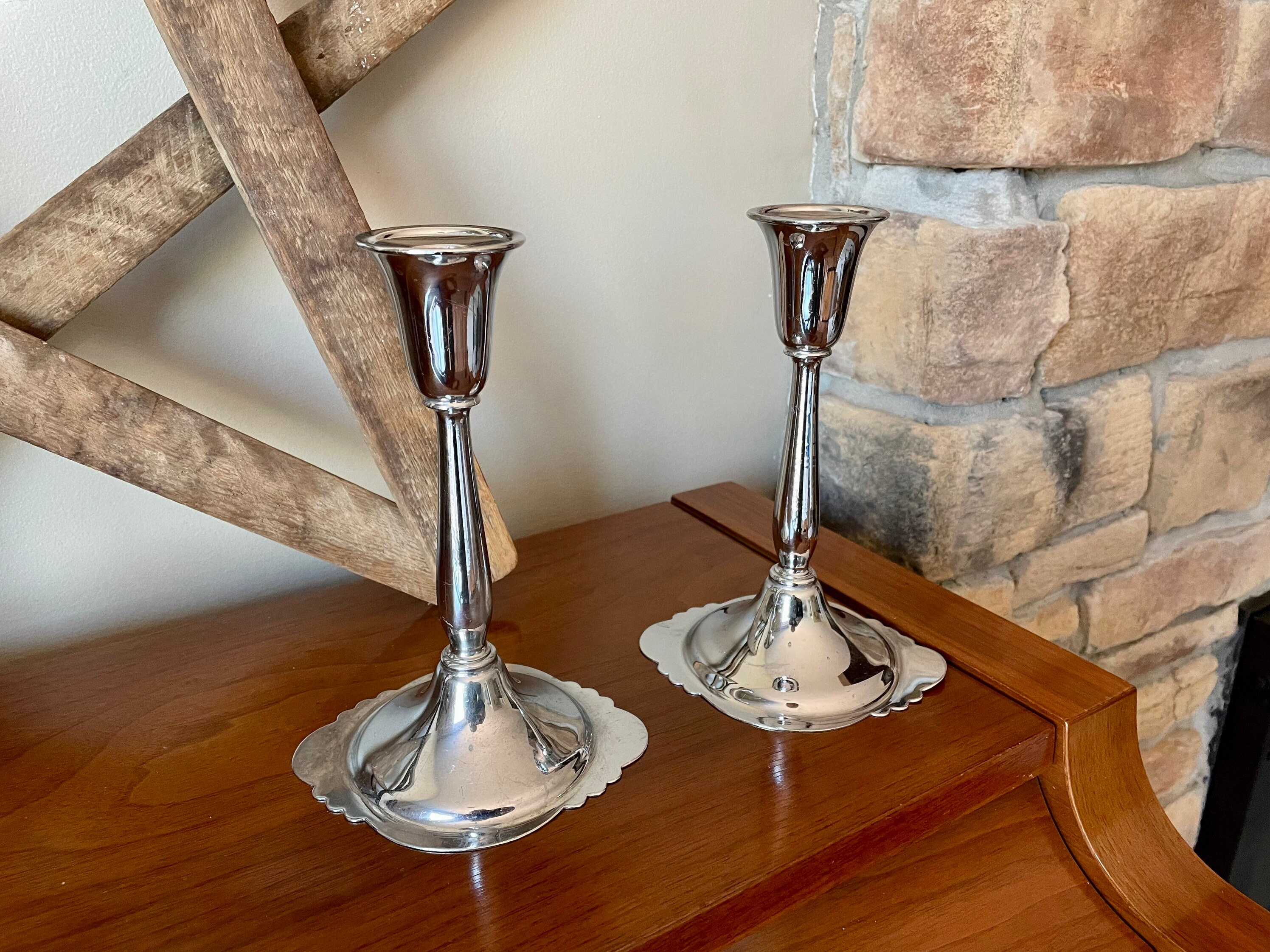 Vintage Art Deco Chrome Taper Candlestick Pair Farber Bros - Etsy