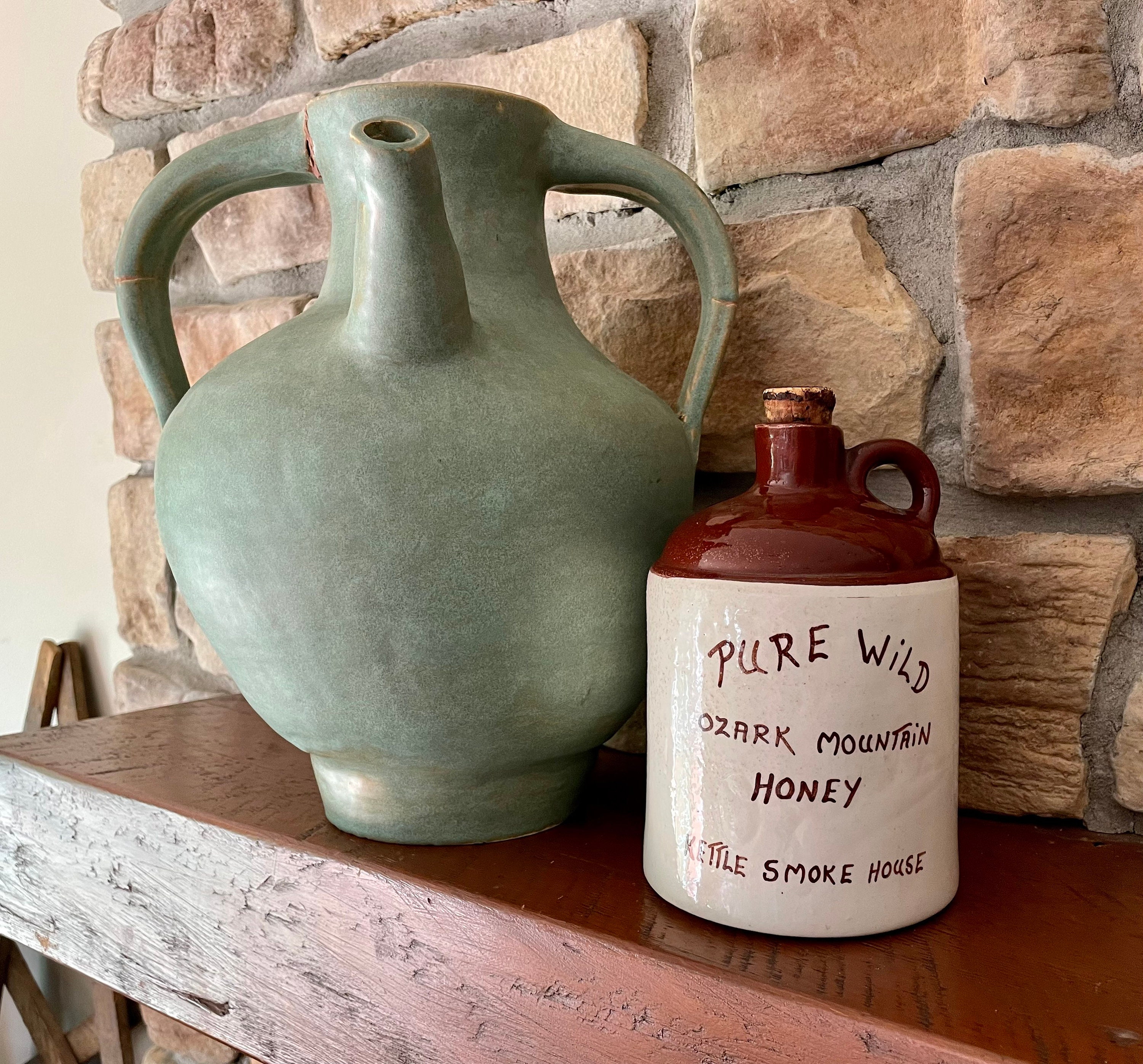 Vintage Stoneware Jug With Cork, Pure Wild Ozark Mountain Honey Ceramic ...