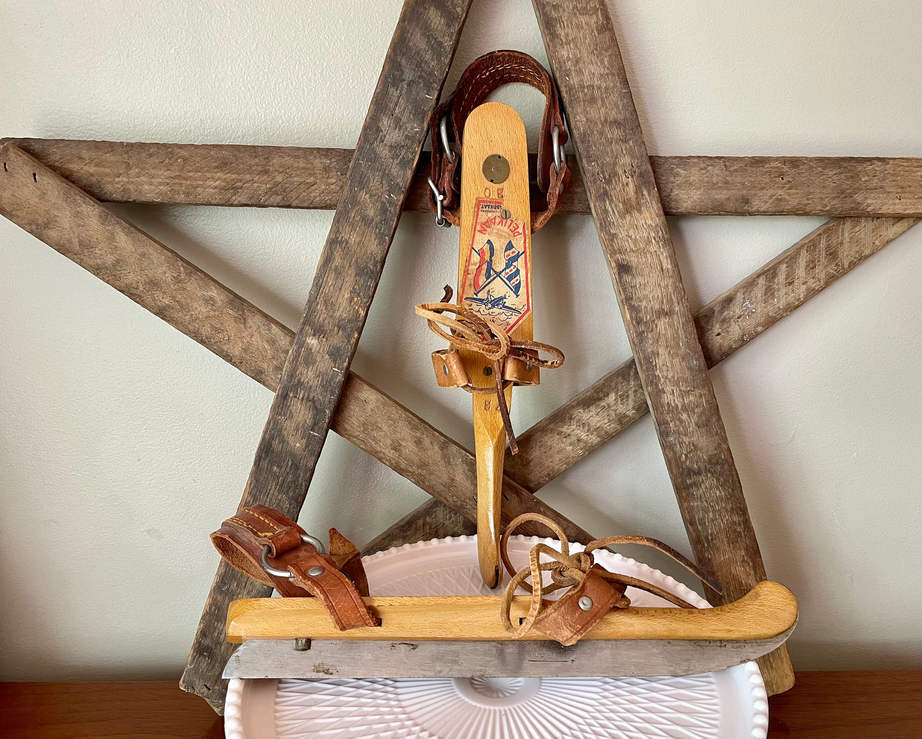 Vintage Wood and Metal Ice Skates, Antique PELIKAAN Ice Skates, Made in ...