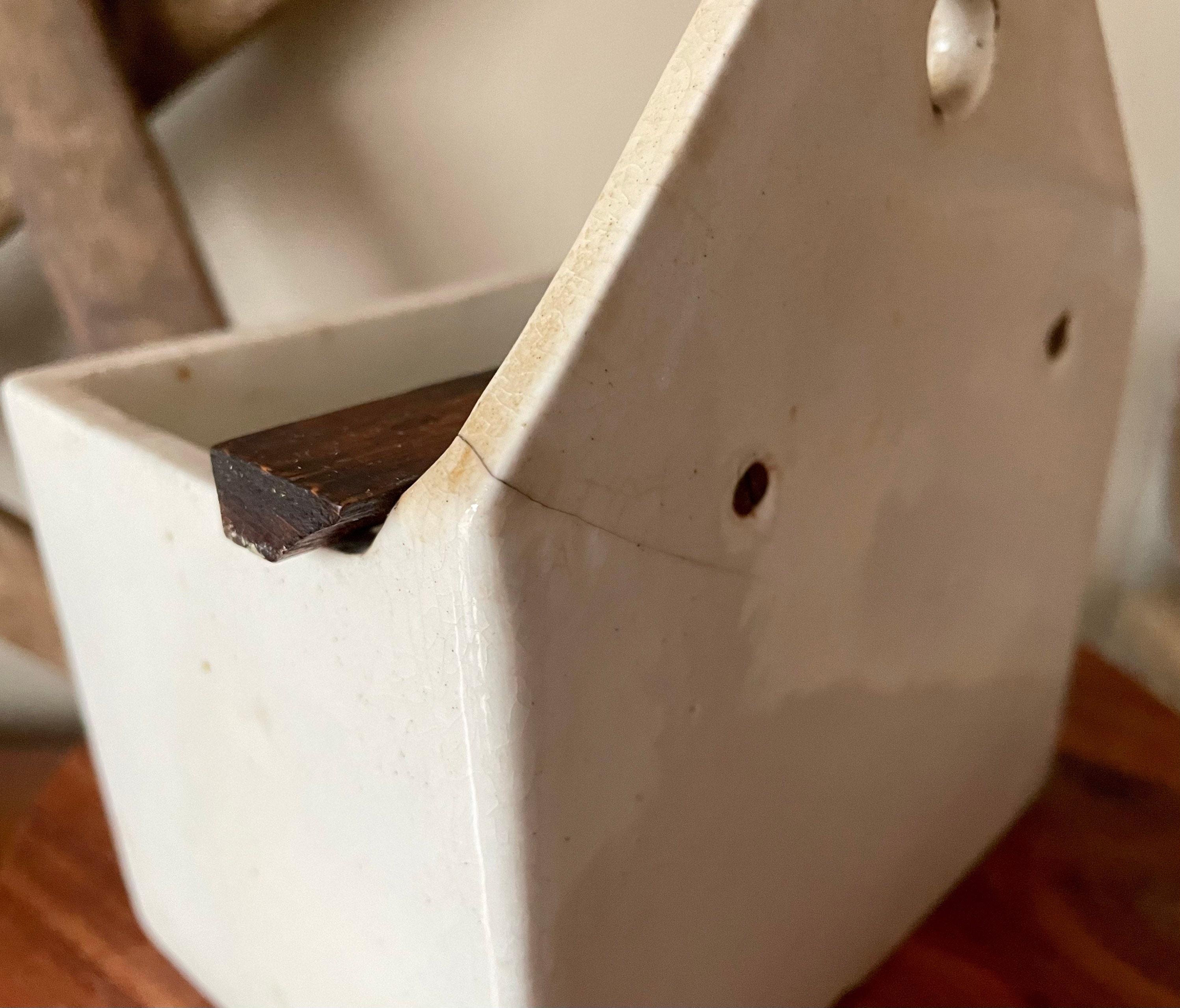 Antique Porcelain Salt Box With Wooden Lid Vintage Wall - Etsy