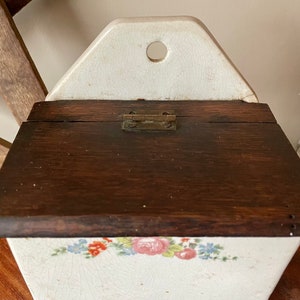Antique Porcelain Salt Box With Wooden Lid, Vintage Wall Hanging Salt ...