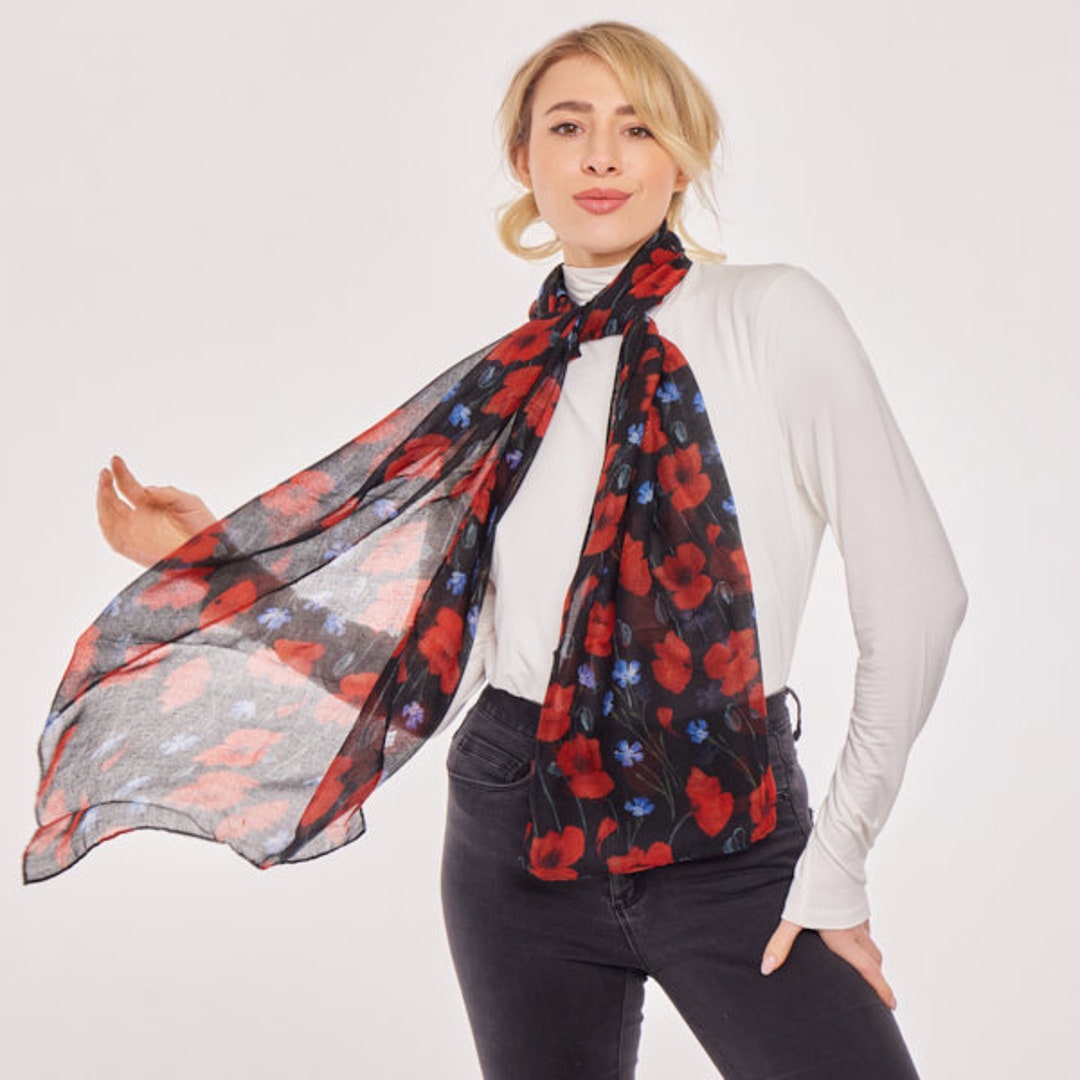 Poppy Scarf Women Fashion Long Light & Soft Ladies Poppy Scarves - Etsy