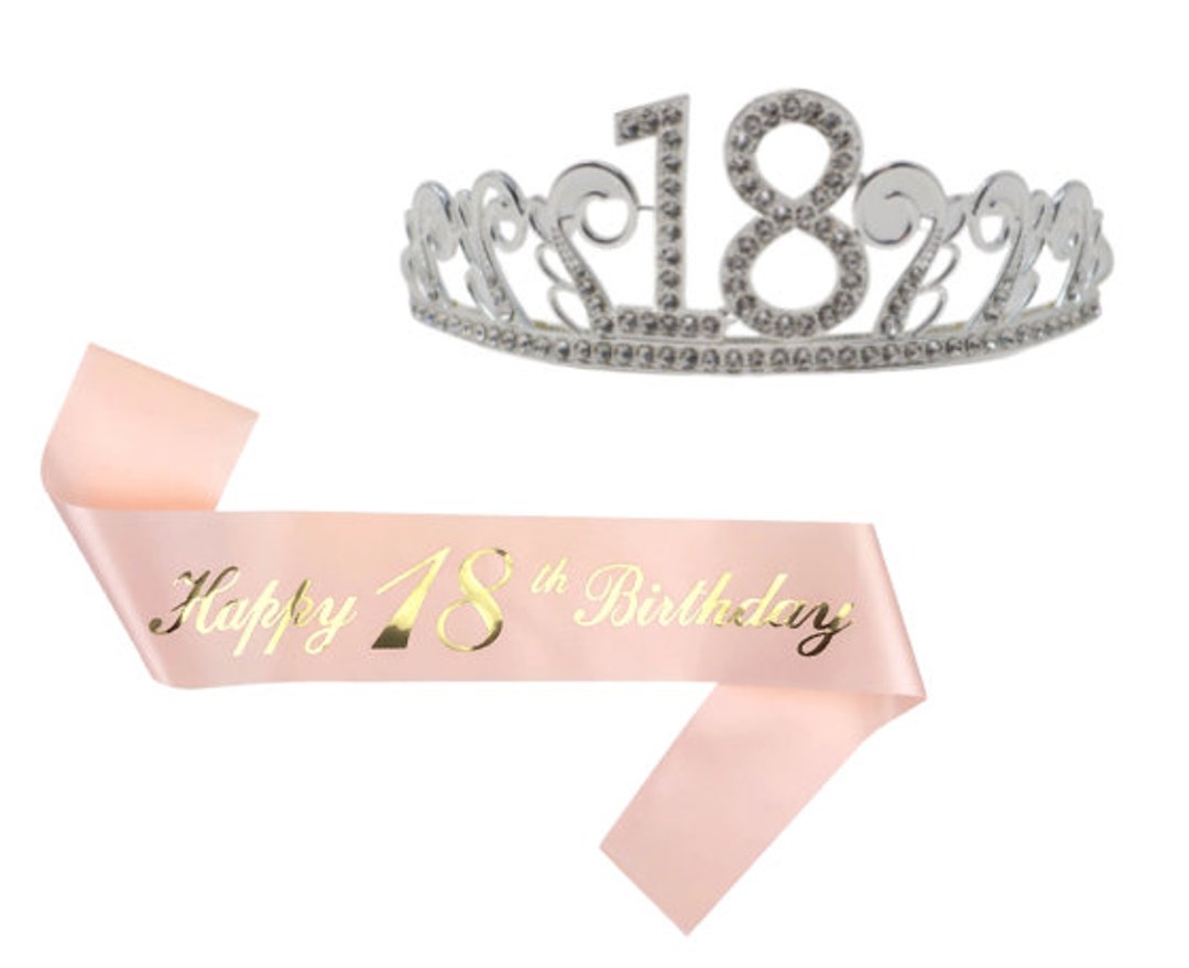 18th Birthday Sash & Tiara Bundle Tiara 18 Gold Foil Sash 18 Silver ...