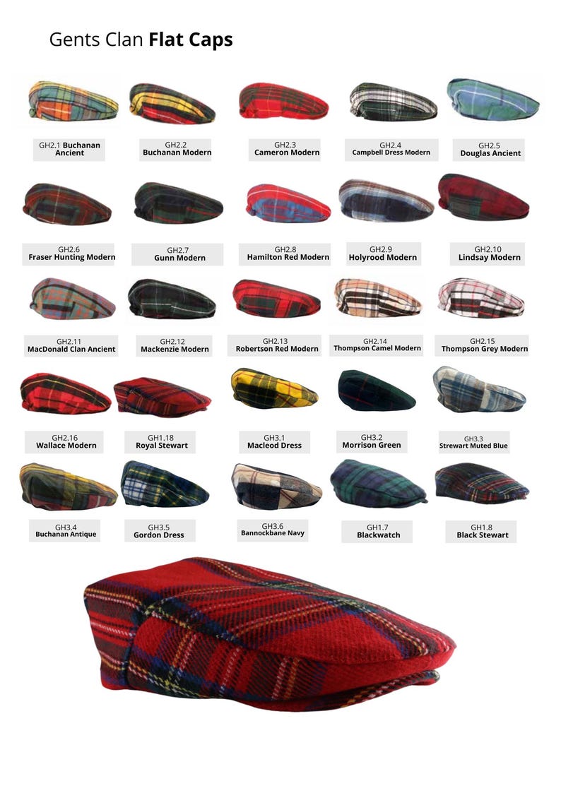Tartan Clan Flat Caps Mens Flat Caps Clan Flat Caps Peaky Blinders Flat ...