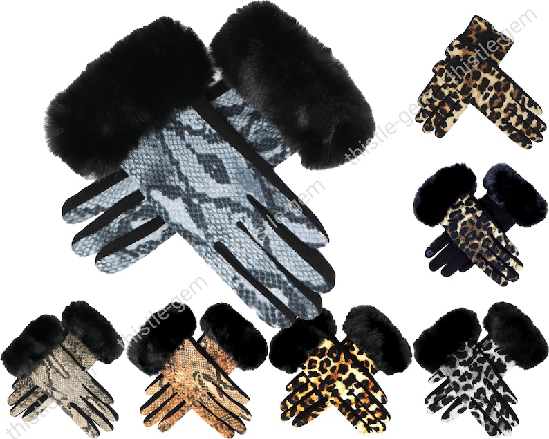 Faux Fur - Leopard Print and Snake Print Gloves - Etsy