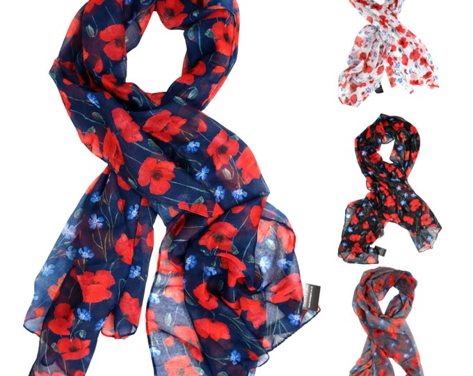 Super Soft Poppy Scarf With White Background - Etsy