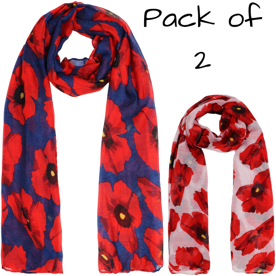 Set of 2 Poppy Scarves Women Fashion Long Light & Soft Ladies Poppies ...