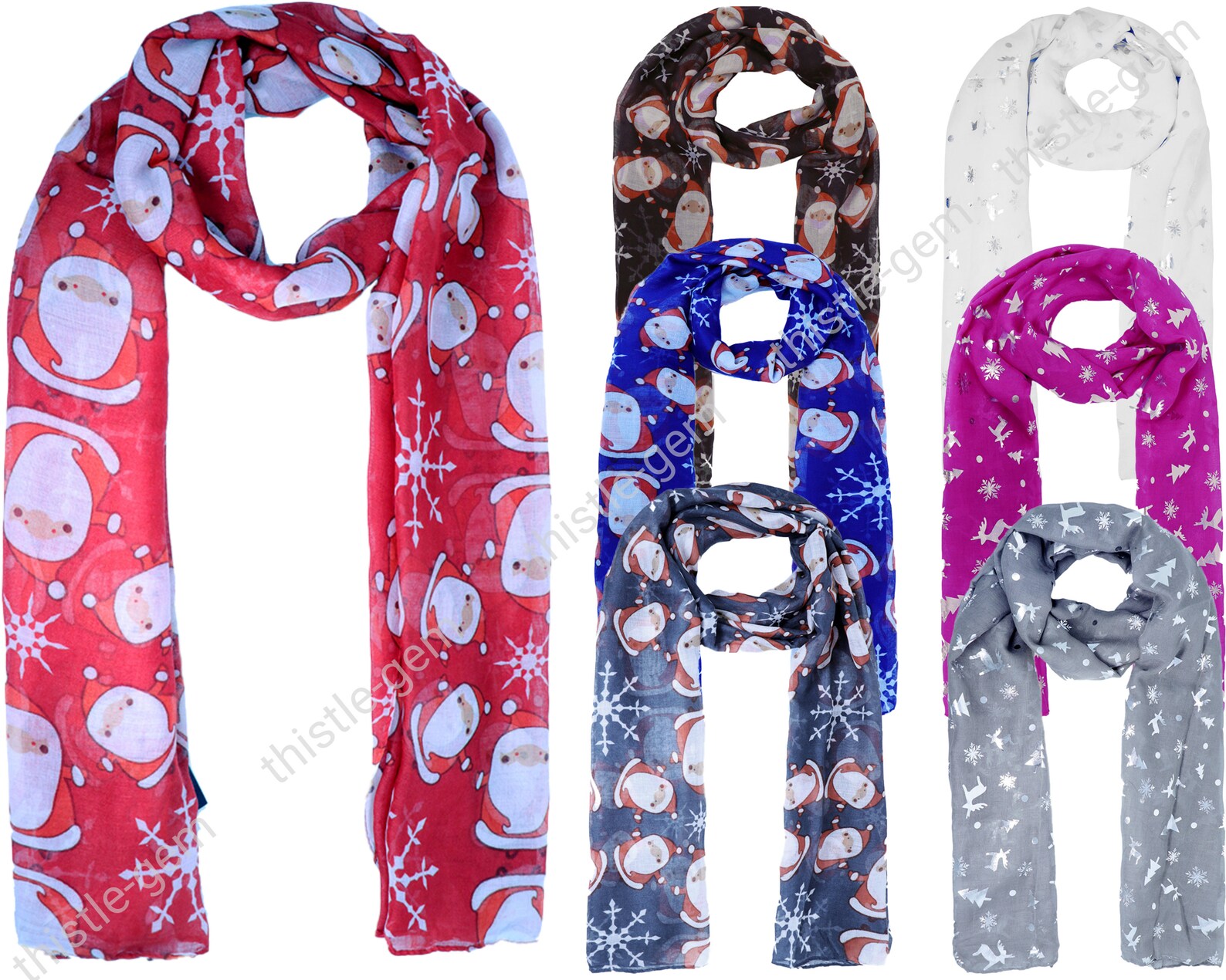 Christmas Scarf Santa Scarves and Foil Snowflakes Reindeer - Etsy UK