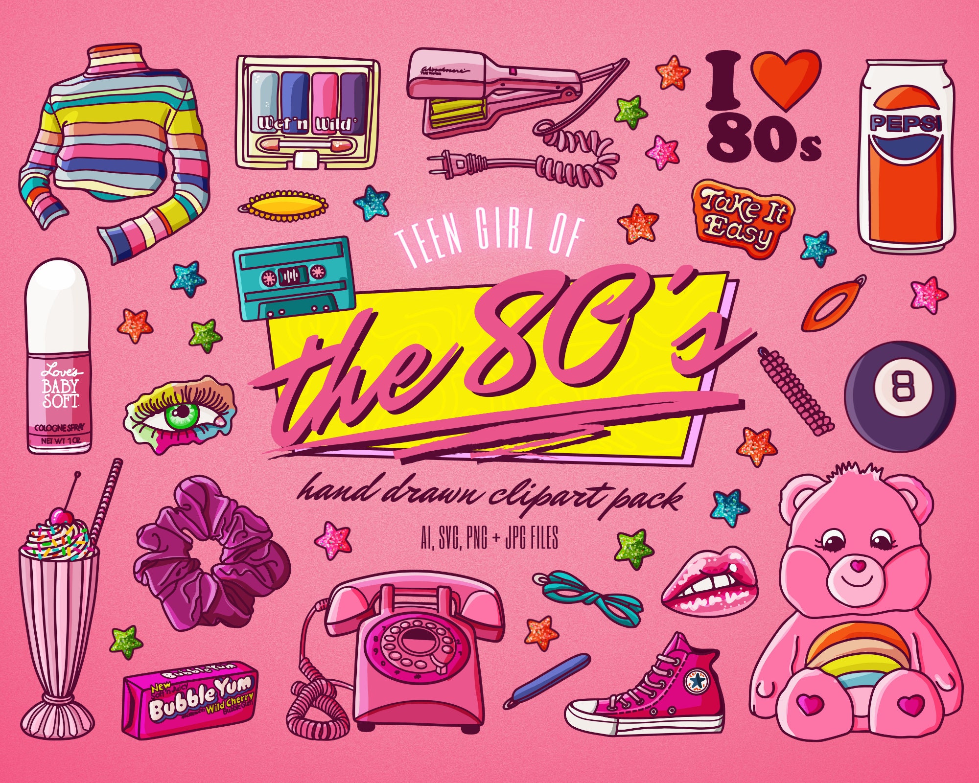 Love the 80s SVG Teenager Hand Drawn Clipart Pack. 80s - Etsy Hong Kong
