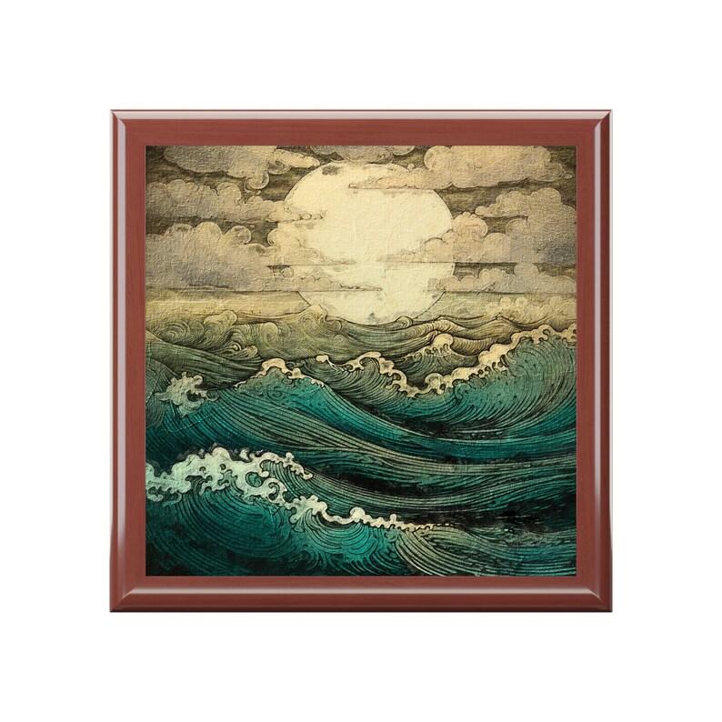 Ocean Waves Wood and Ceramic Tile Box Personalized Jewelry - Etsy