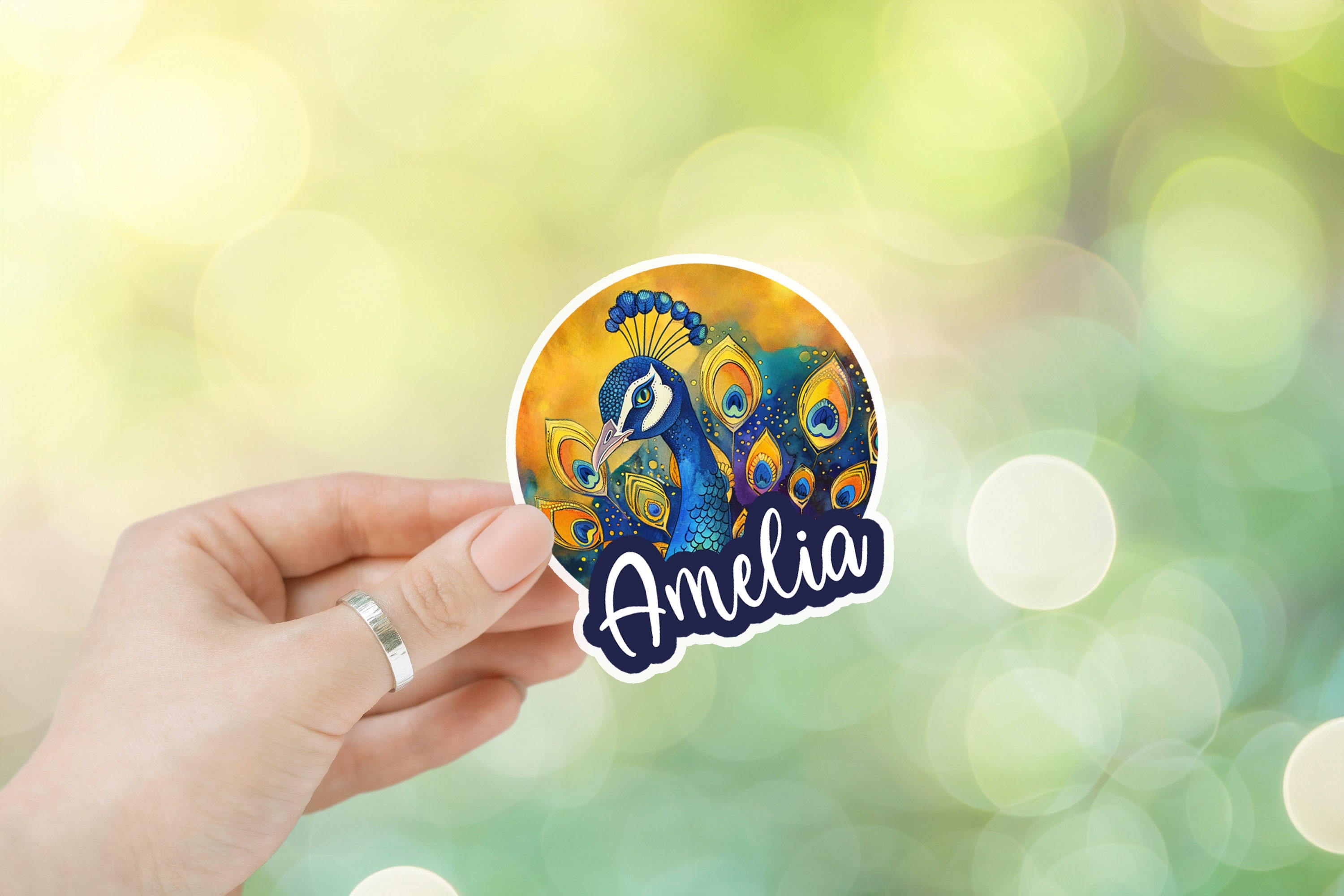 Personalized Golden Peacock Sticker: Watercolor Name Decal, Weather ...