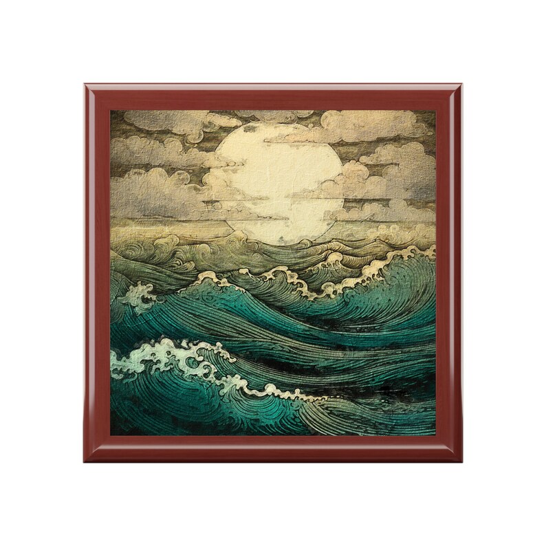 Ocean Waves Wood and Ceramic Tile Box Personalized Jewelry - Etsy