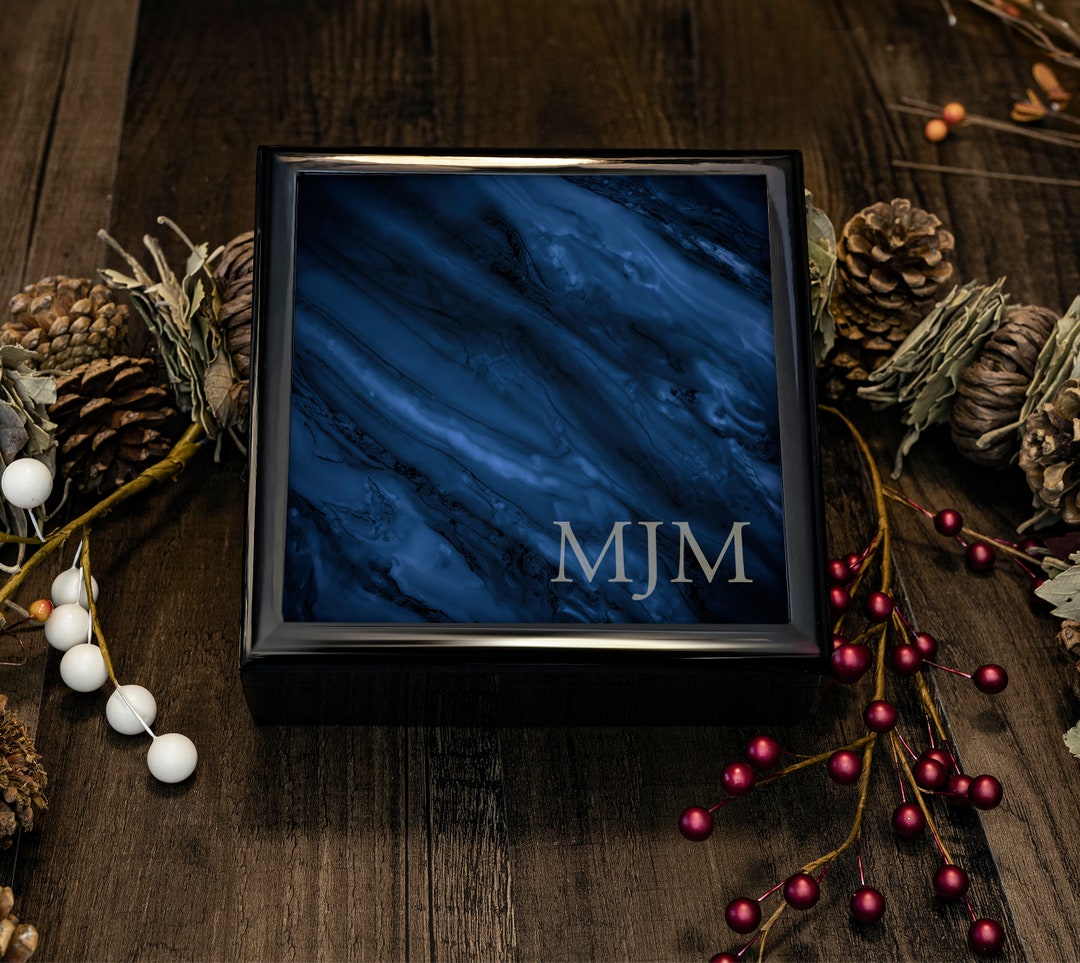Personalized Wood Box, Monogram Ceramic Tile, Gift for Man, Keepsake ...