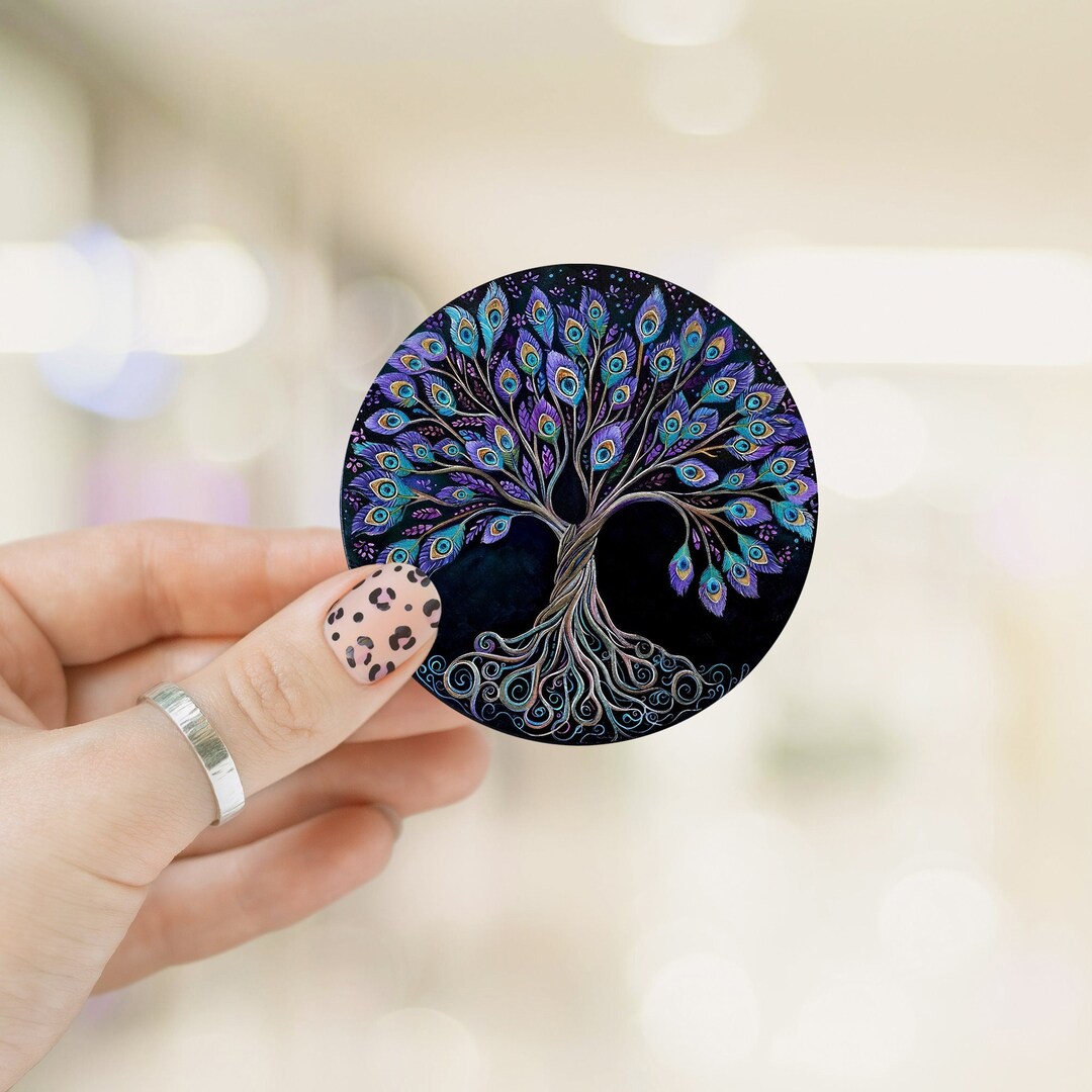 Tree of Life Peacock Feather Sticker: Weatherproof Vinyl Decal - Etsy
