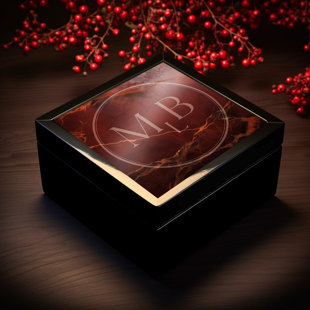 Personalized Ceramic Tile Wood Jewelry Box, Monogram Keepsake, Valet ...