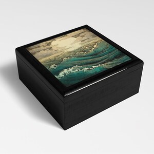 Ocean Waves Wood and Ceramic Tile Box, Personalized Jewelry Box for Man ...