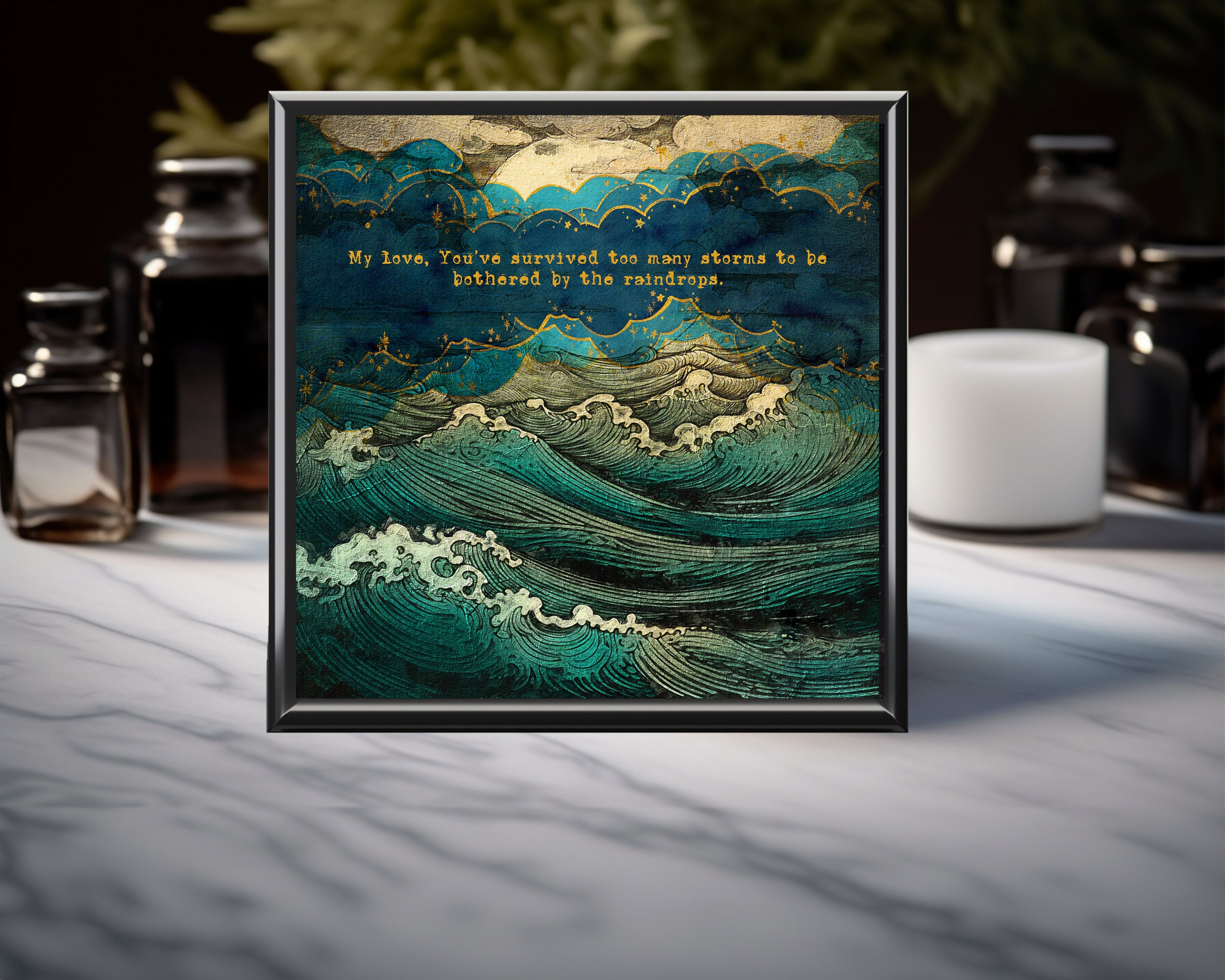 Ocean Waves Wood and Ceramic Tile Box, Personalized Jewelry Box for Man ...