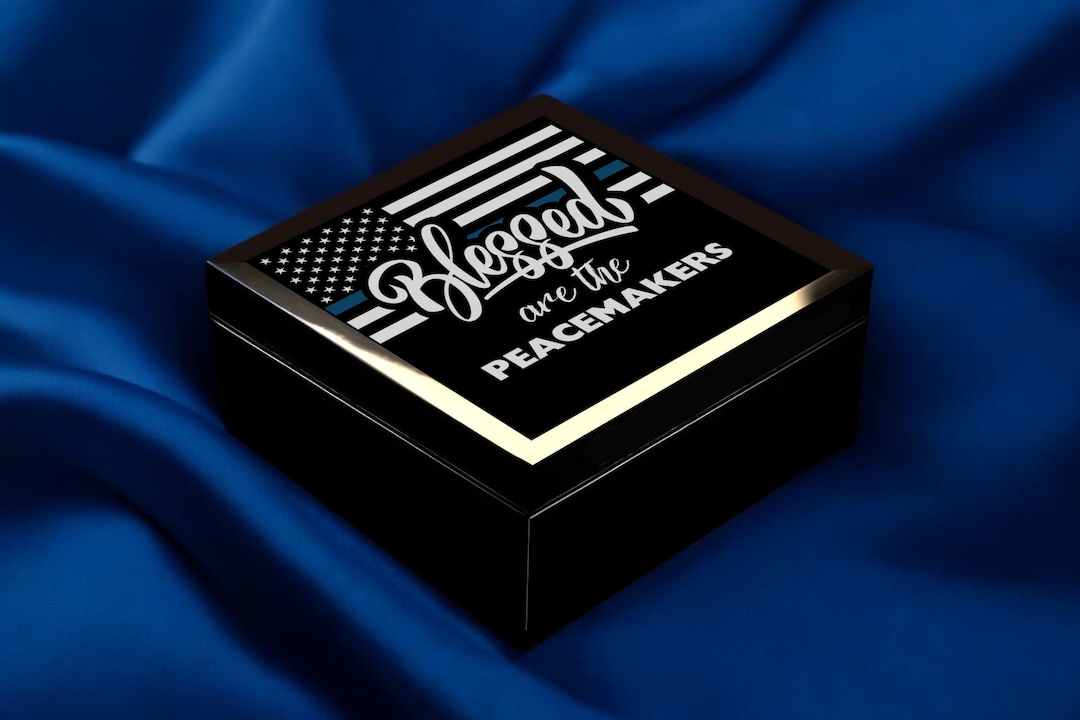 Thin Blue Line Gift Box, Wooden Ceramic Keepsake Flag, Jewelry Box ...
