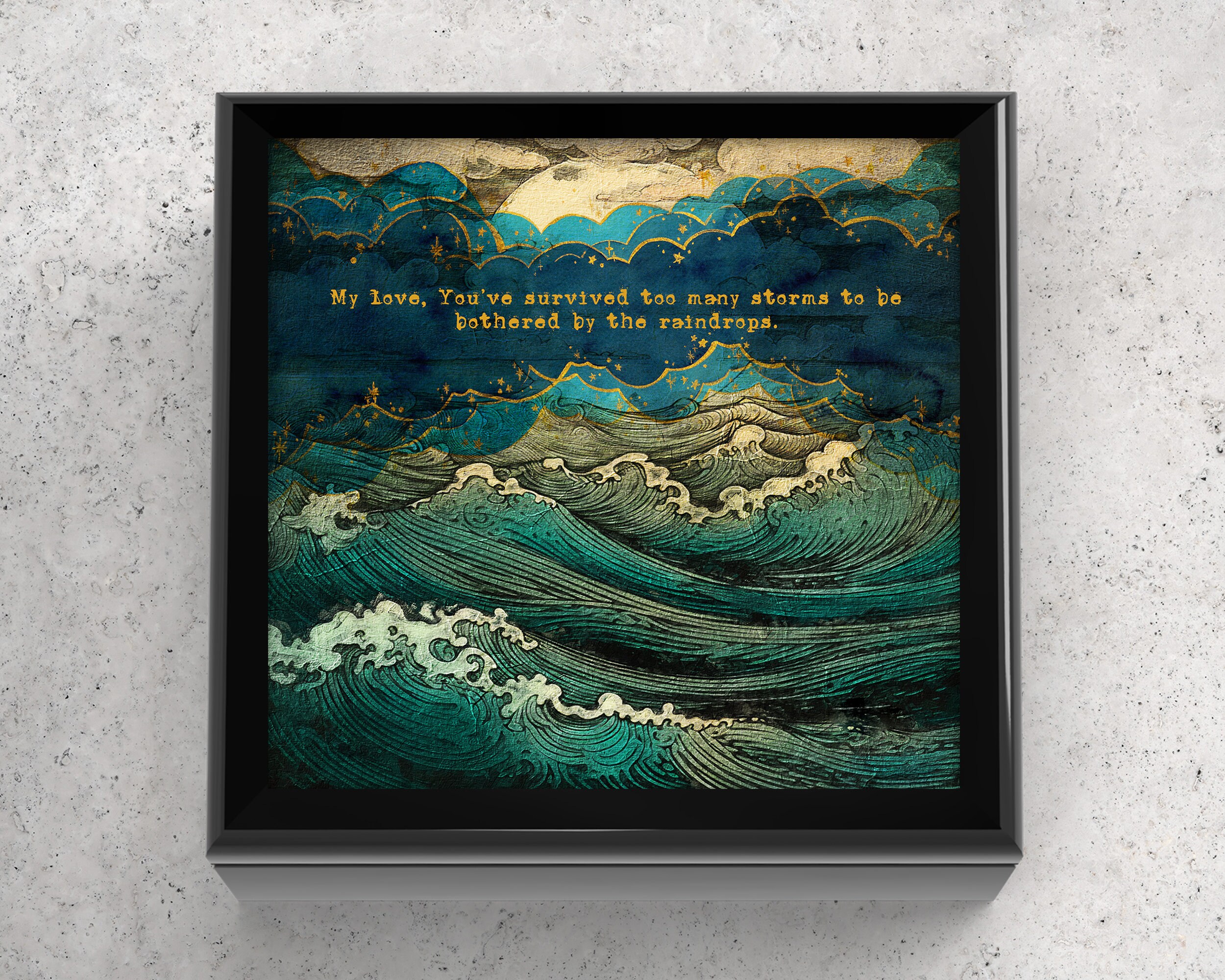 Ocean Waves Wood and Ceramic Tile Box, Personalized Jewelry Box for Man ...