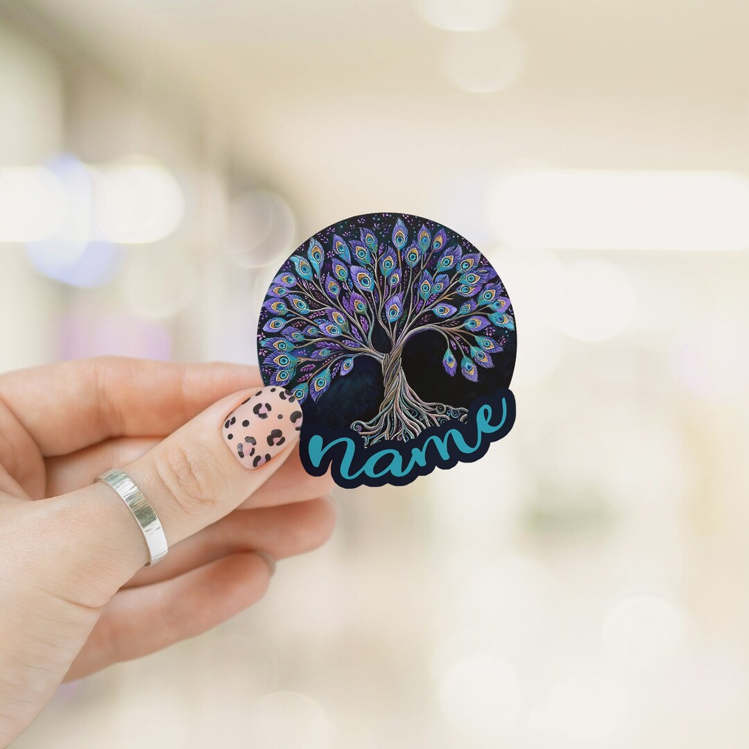 Tree of Life Sticker, Peacock Feathers, Weatherproof Vinyl Decal ...