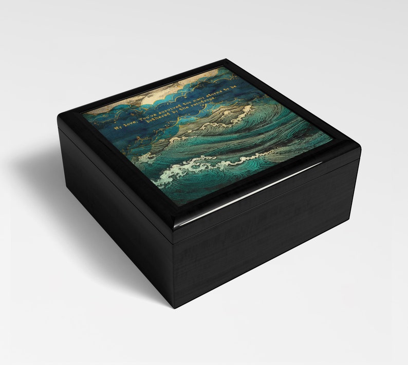 Ocean Waves Wood and Ceramic Tile Box, Personalized Jewelry Box for Man ...