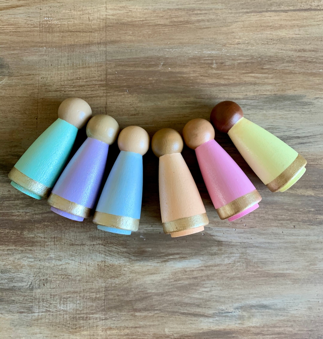 Pastel Multicultural and Gold Peg Doll Set/montessori/children's Toys ...