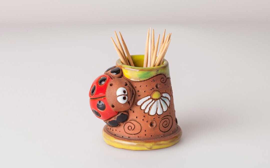 Ceramic Toothpick or Match Holder, Fun Ladybirds Design, Kitchen Decor ...
