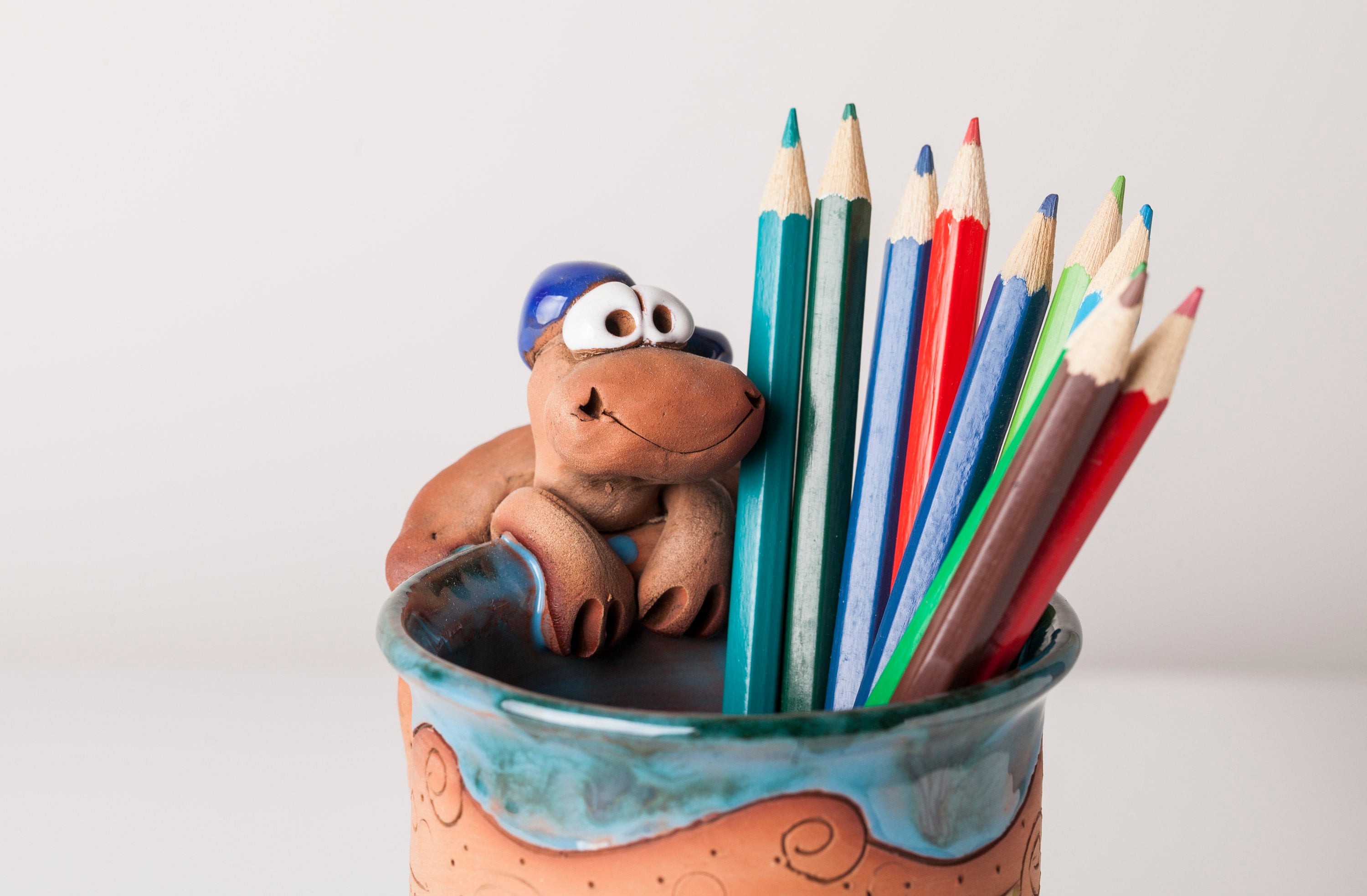 Handmade Ceramic Pen/pencil Holder, Turtle Design, Pencil Box With Fun ...