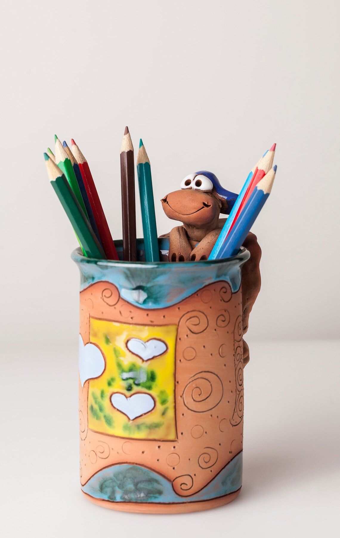 Handmade Ceramic Pen/pencil Holder, Turtle Design, Pencil Box With Fun ...