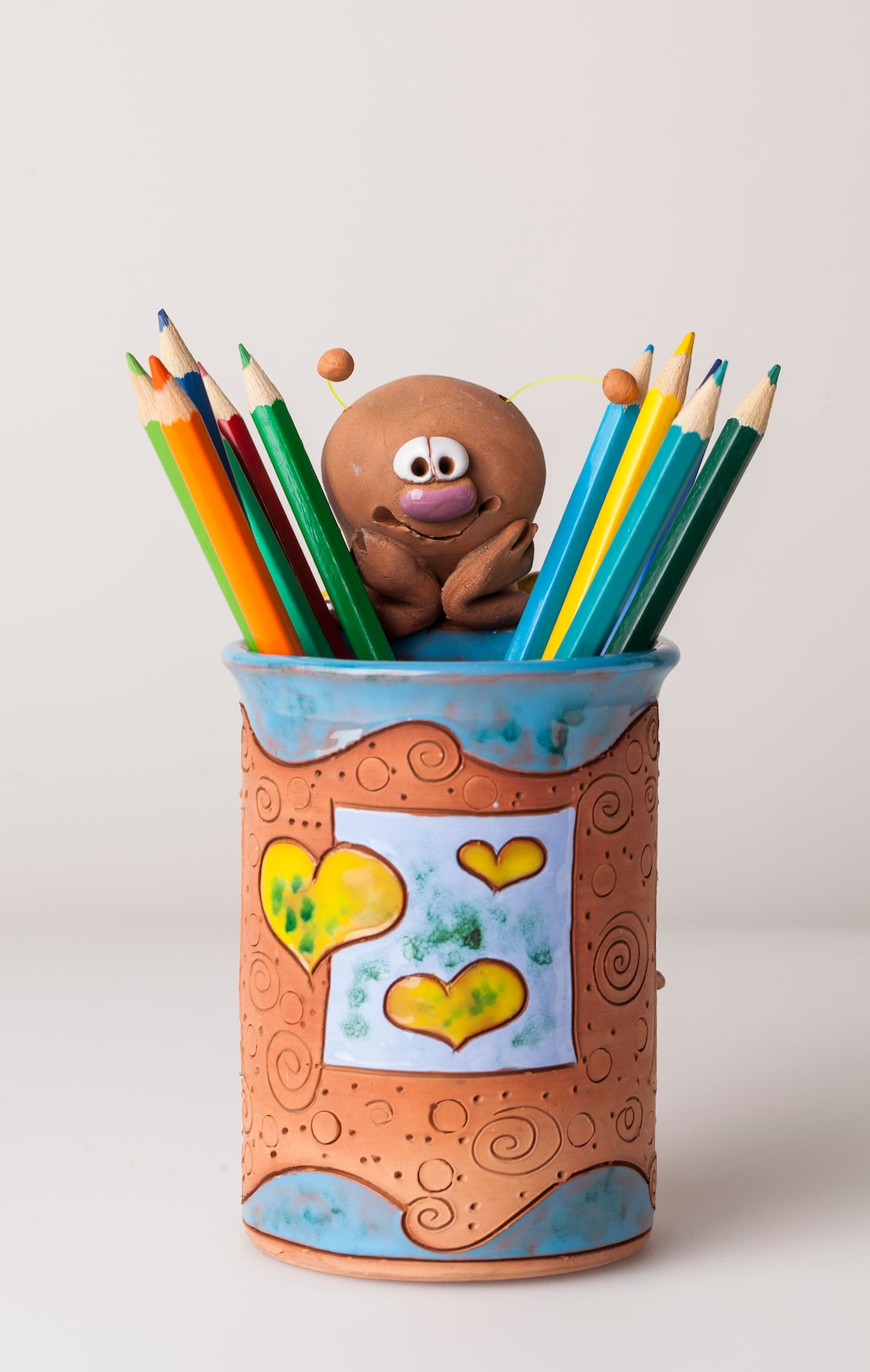 Handmade Ceramic Pen/pencil Holder, Butterfly Design, Pencil Box With ...