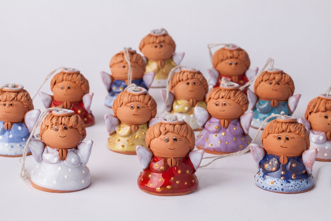 Set of 12 Handmade Ceramic Christmas Angels, Christmas Decoration, Fun ...