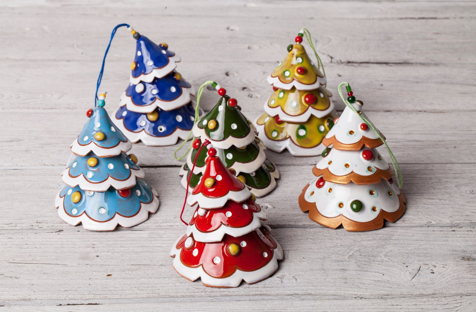 Set of 6 Christmas Tree Bells, Christmas Decoration, Handmade Ceramic ...