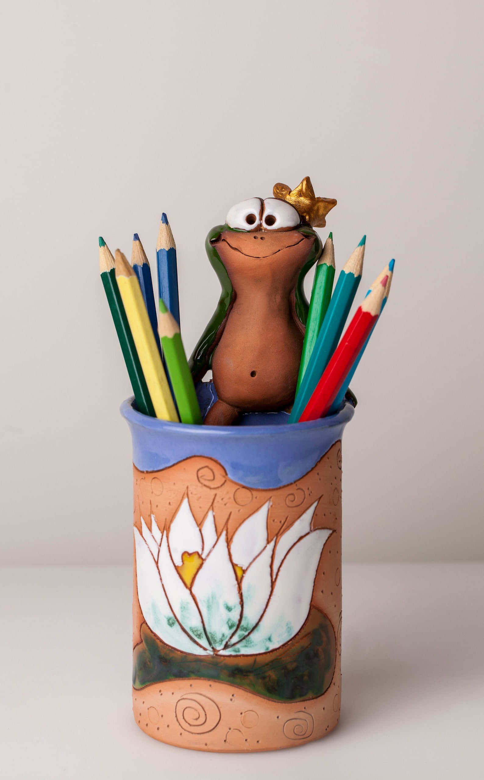 Handmade Ceramic Pen/pencil Holder, Frog Design, Pencil Box With Fun ...