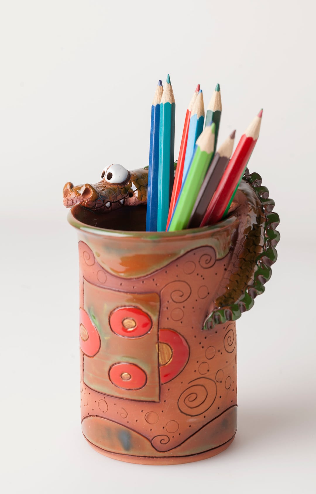 Handmade Ceramic Pen/pencil Holder, Crocodile Design, Pencil Box With ...