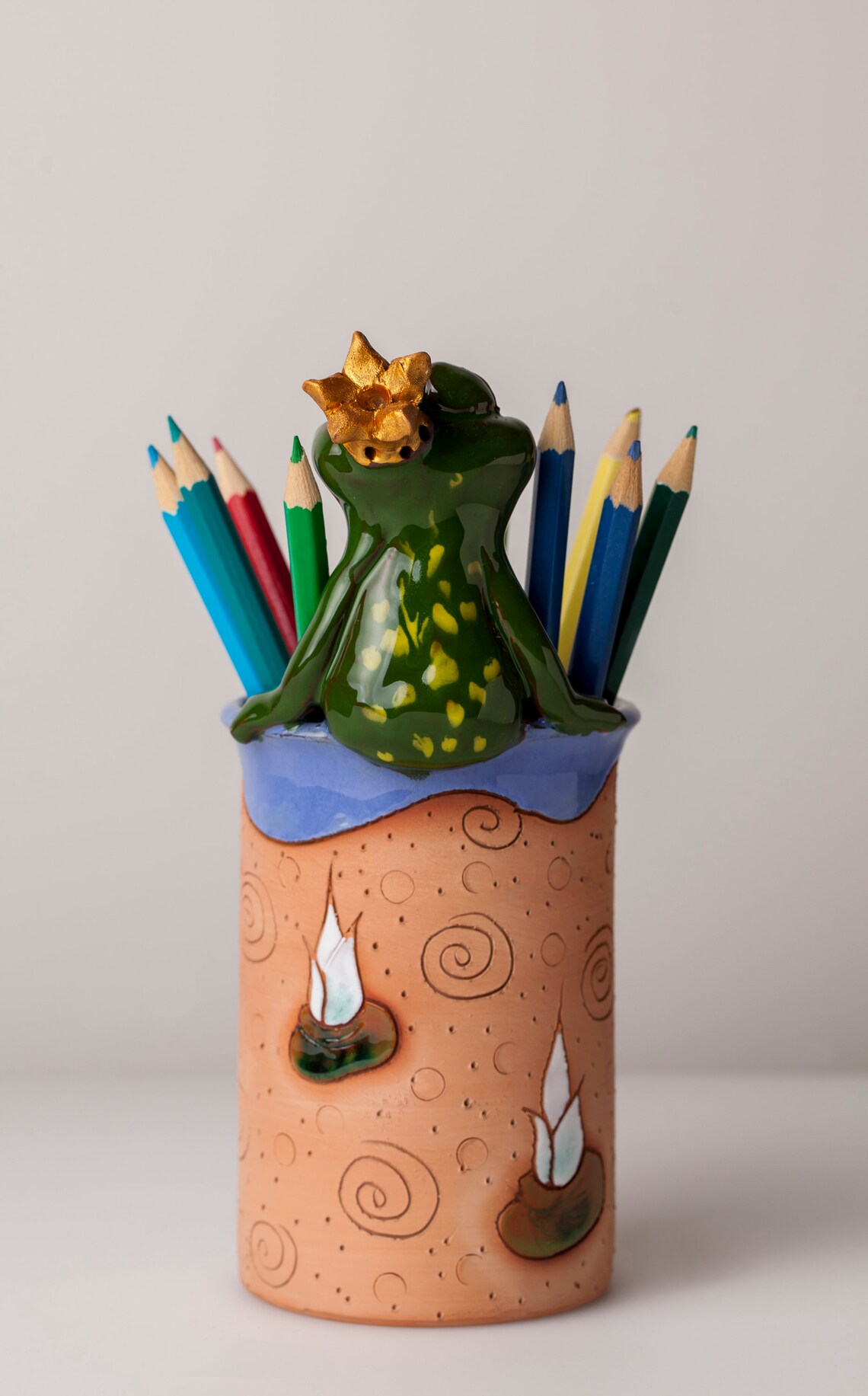 Handmade Ceramic Pen/pencil Holder, Frog Design, Pencil Box With Fun ...