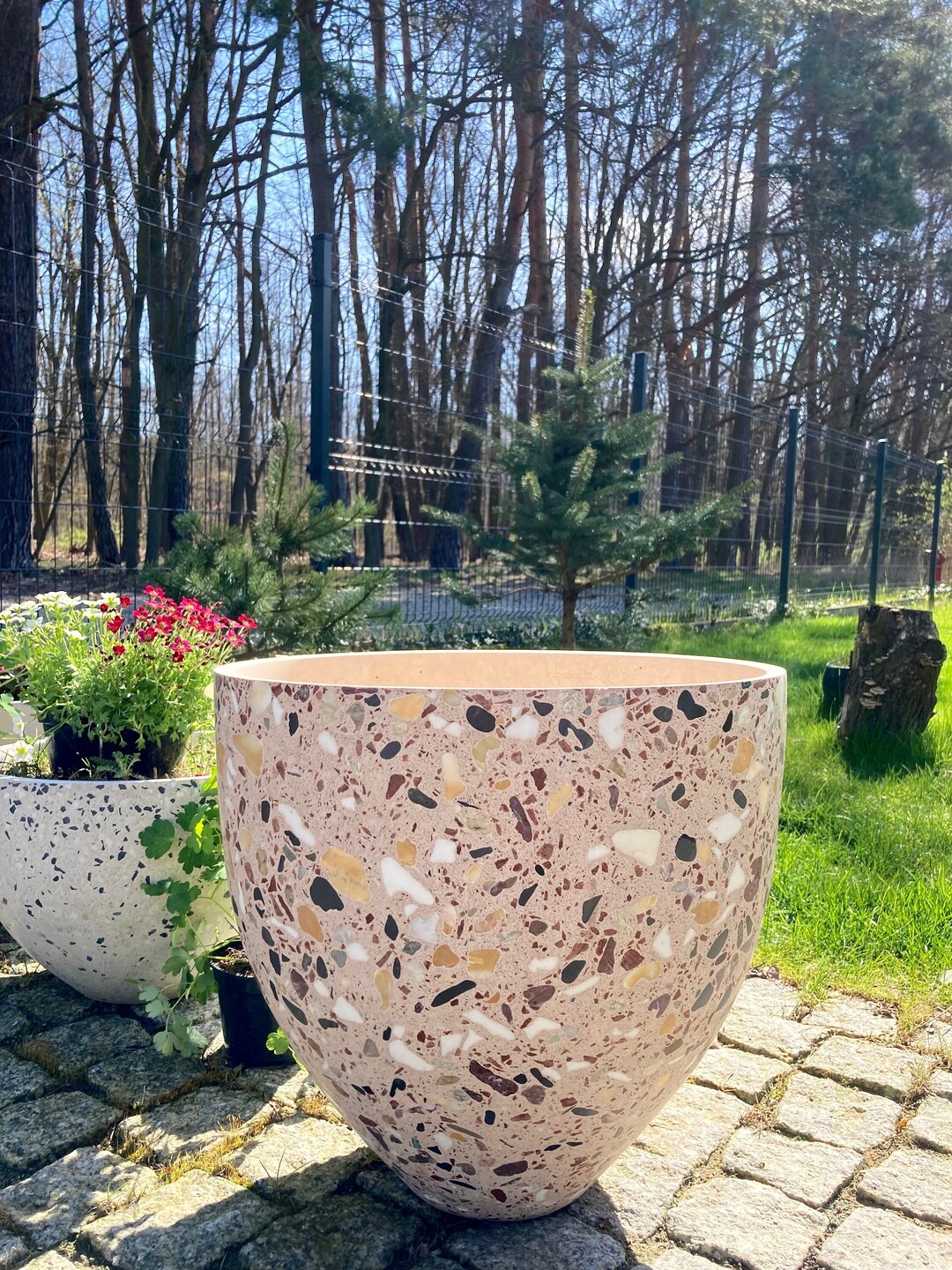 NEW XL Slim Terrazzo Planter Peach Pink Planter With Pebbles Stones Big ...
