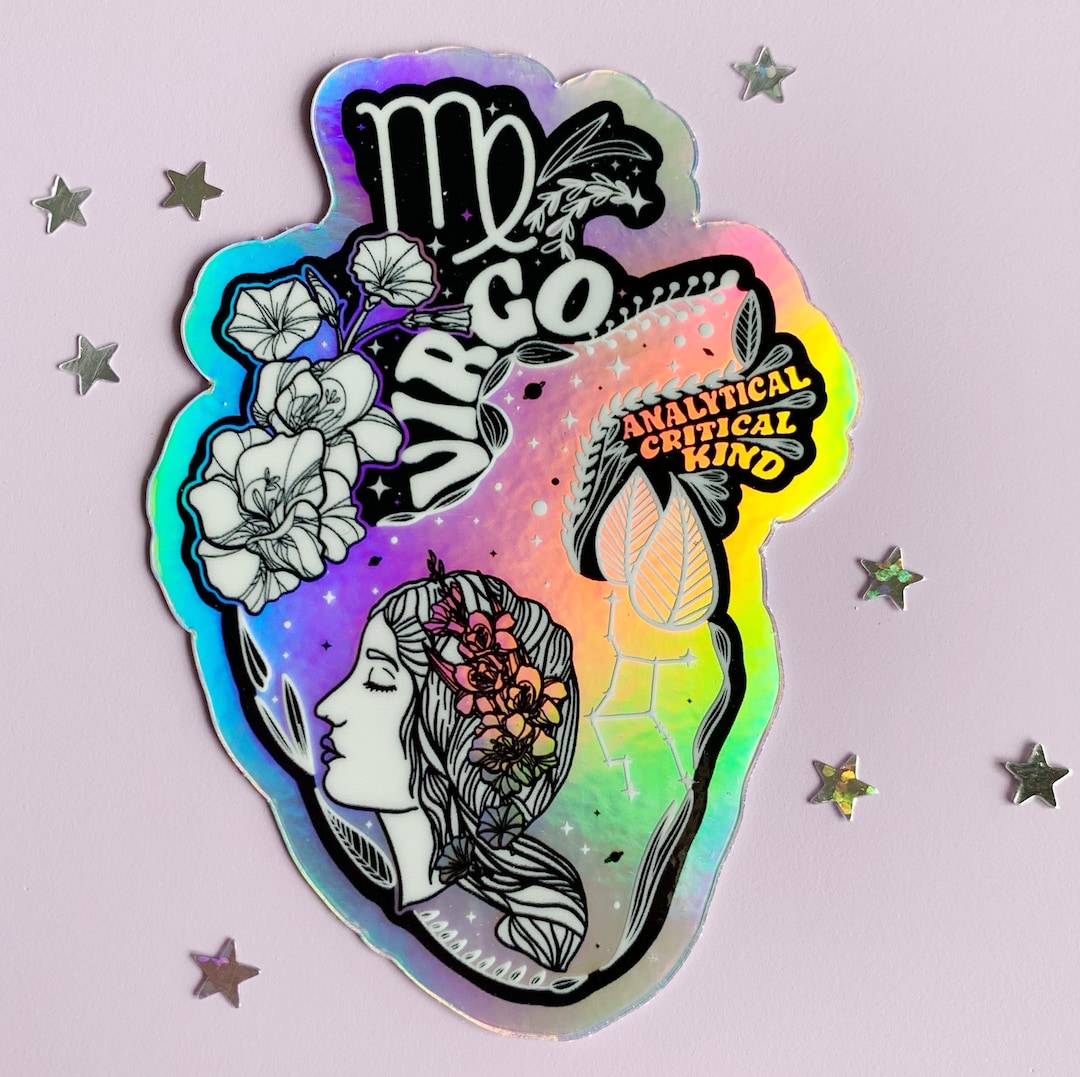 Virgo Heart Holographic Sticker | Zodiac Stickers | Birth Flower ...