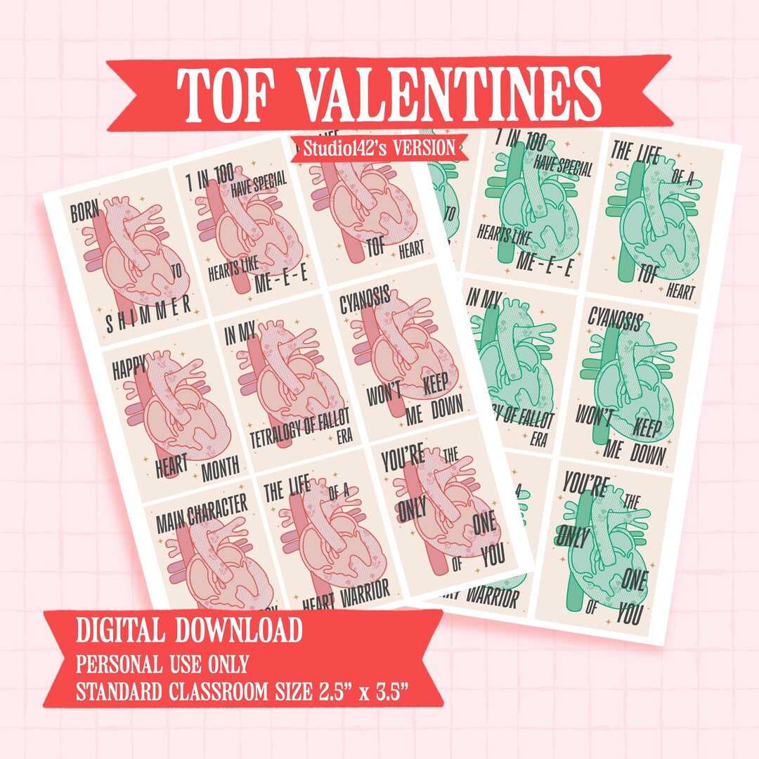 TOF Anatomical Heart Valentines Cards | CHD Valentines | Girly Pop ...