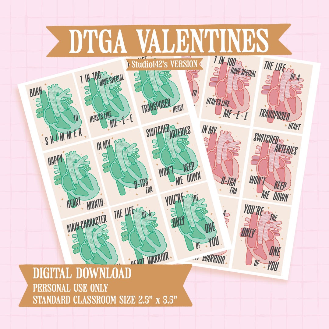 DTGA Anatomical Heart Valentines Cards | CHD Valentines | Girly Pop ...