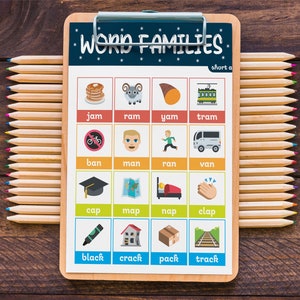 Set of 6 English Phonics Sound Posters, Word Families, Short Vowel ...