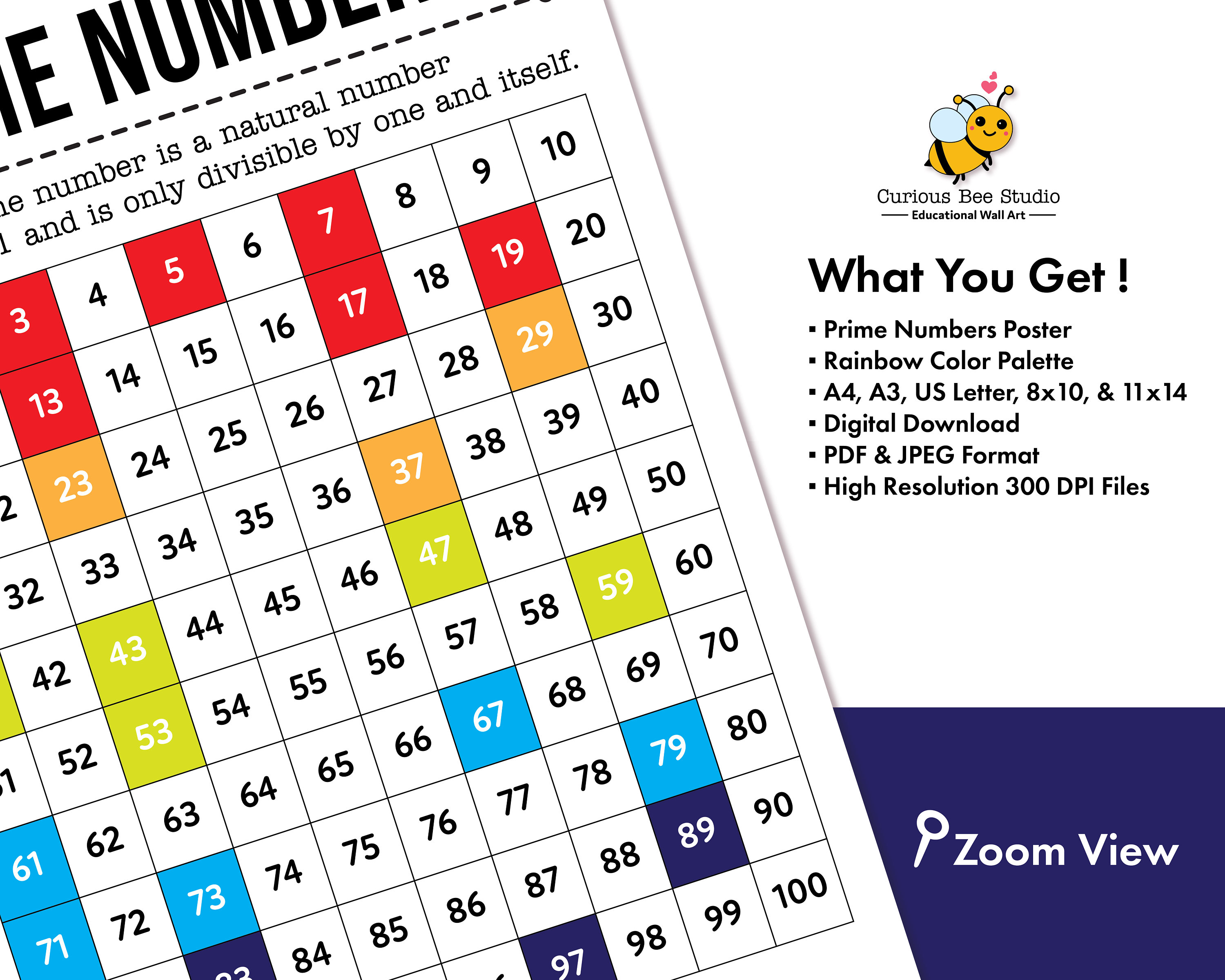 Prime Numbers Chart, Prime Numbers Between 1 to 100, Maths Teaching Aid ...