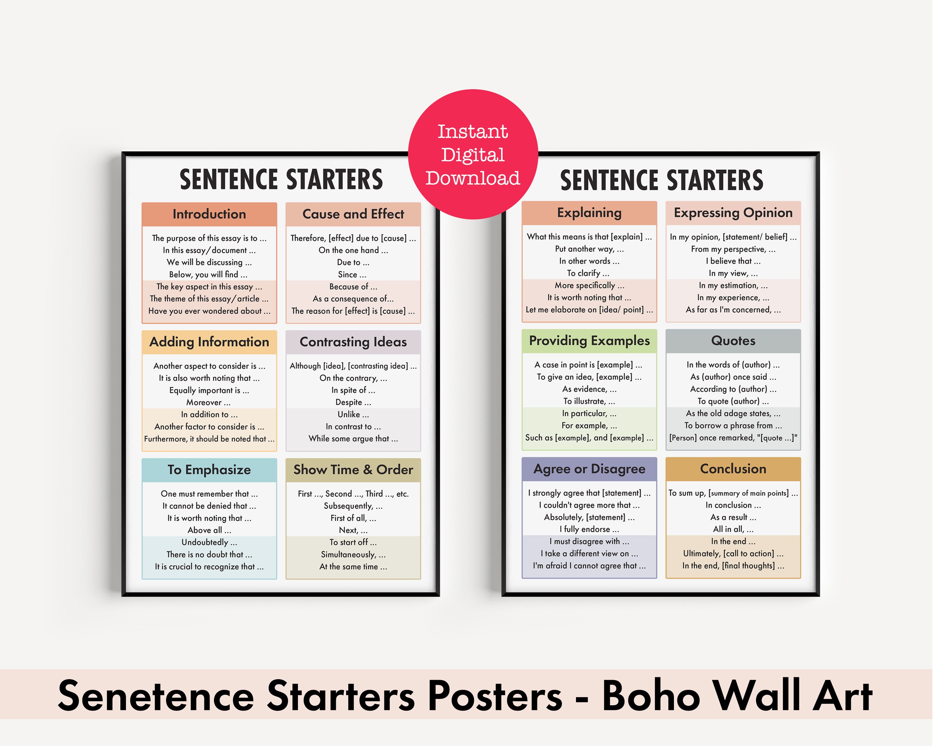 Sentence Starters Charts – Improve Sentence Structure in English ...