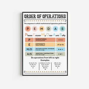 Order of Operations in Math, PEMDAS Poster, Maths Classroom Poster ...