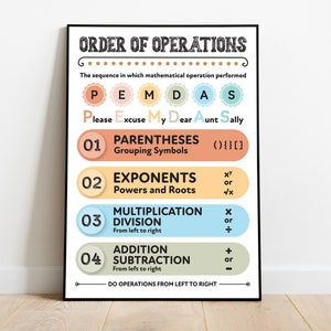 Order of Operations (boho Colors), Maths Classroom Poster, PEMDAS ...