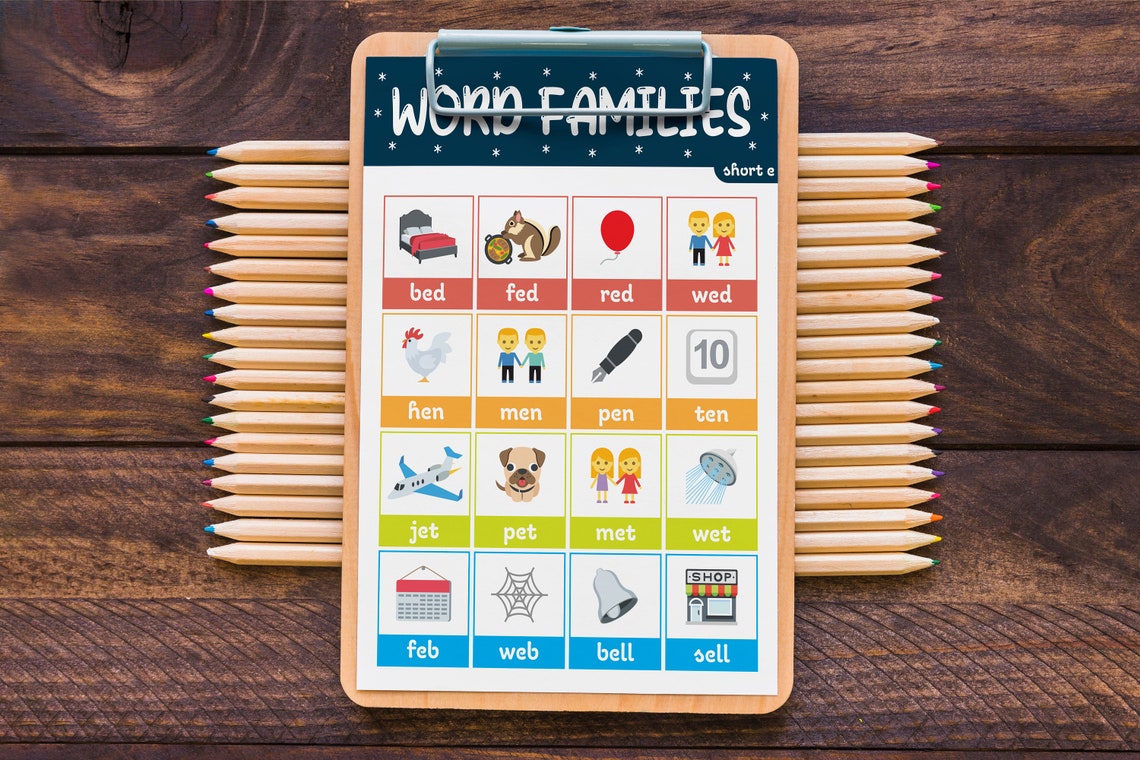 Set of 6 English Phonics Sound Posters, Word Families, Short Vowel ...